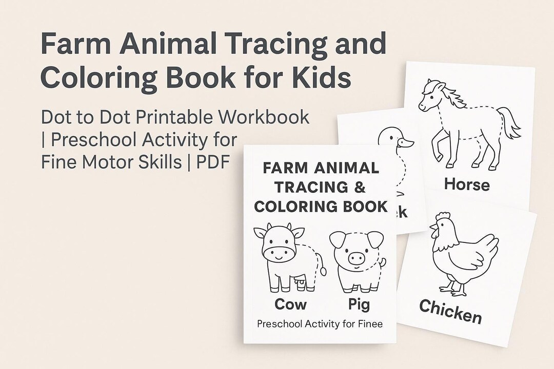Farm Animal Tracing and Coloring Book for Kids | Dot to Dot Printable ...