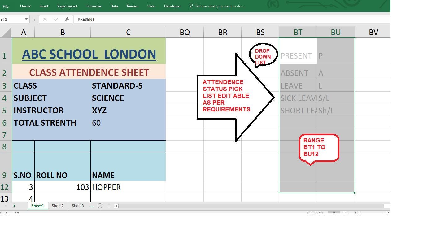 Editable Student Attendance Sheet Template: Excel Tracker (digital ...