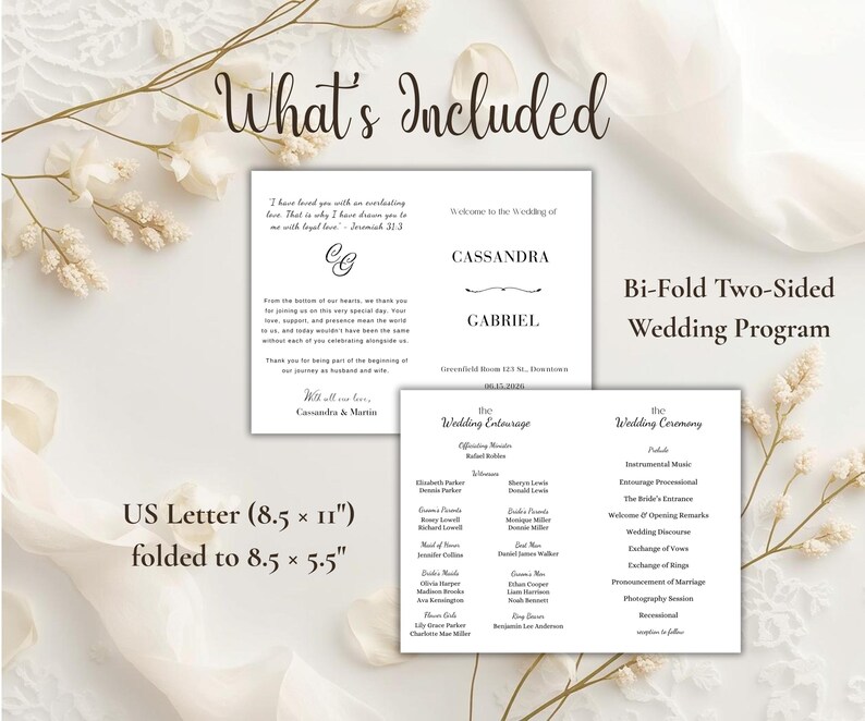 Editable Folded Wedding Program Template | Minimalist Bi-fold Wedding ...