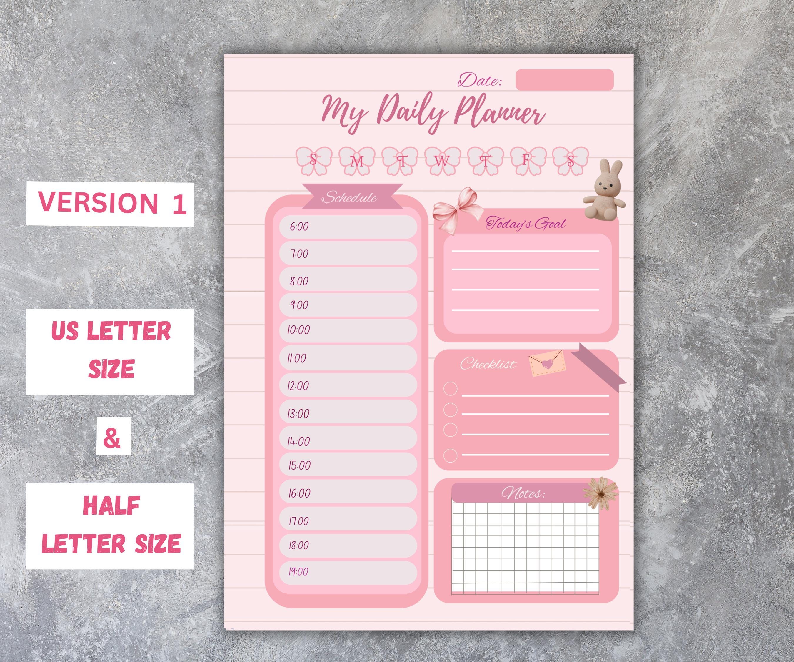 Pink Girly Planner Printable, Kawaii Daily Planner Printable, Digital ...