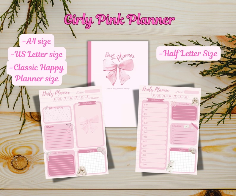 Pink Girly Planner Printable, Kawaii Daily Planner Printable, Digital ...