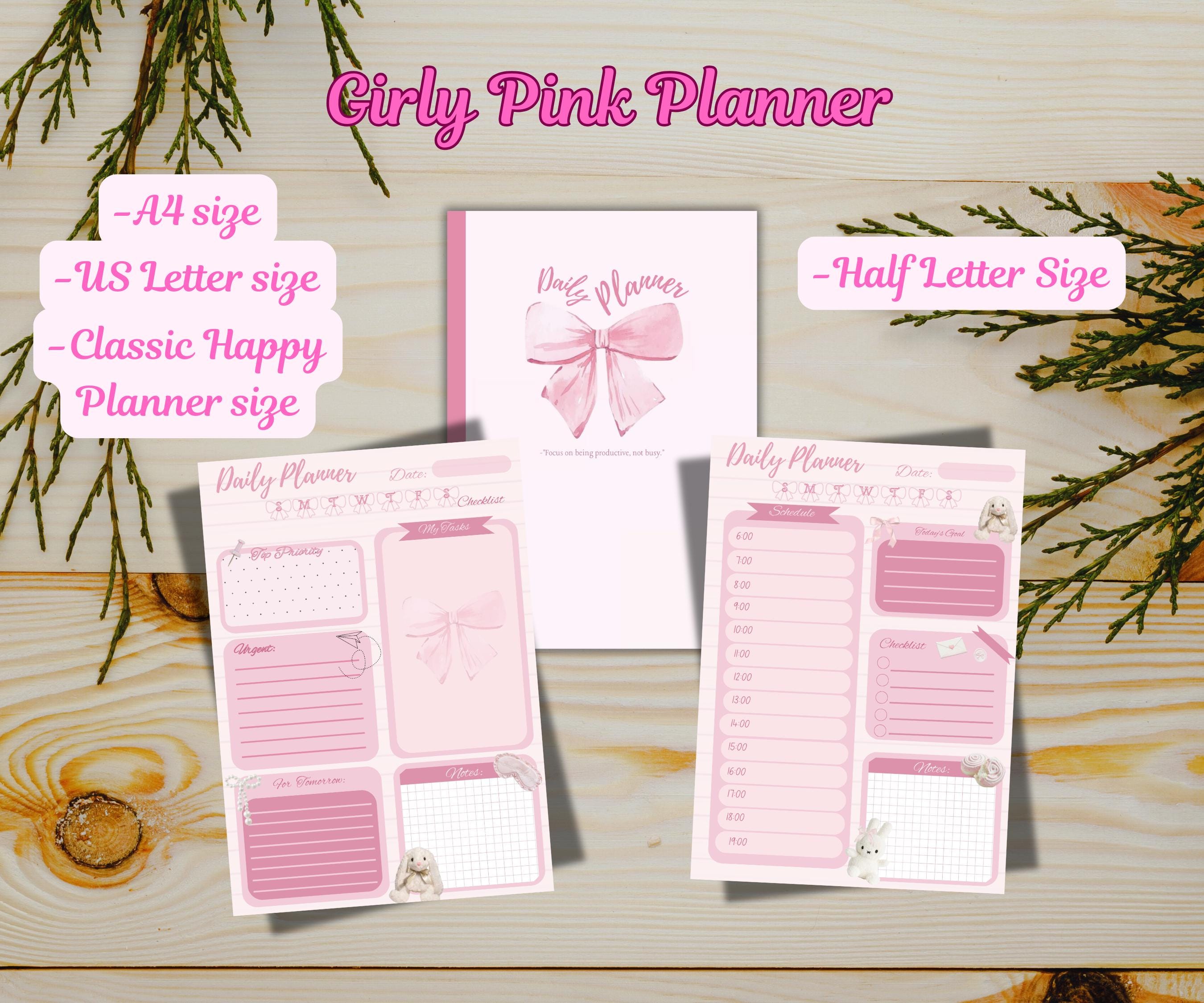 Pink Girly Planner Printable, Kawaii Daily Planner Printable, Digital ...