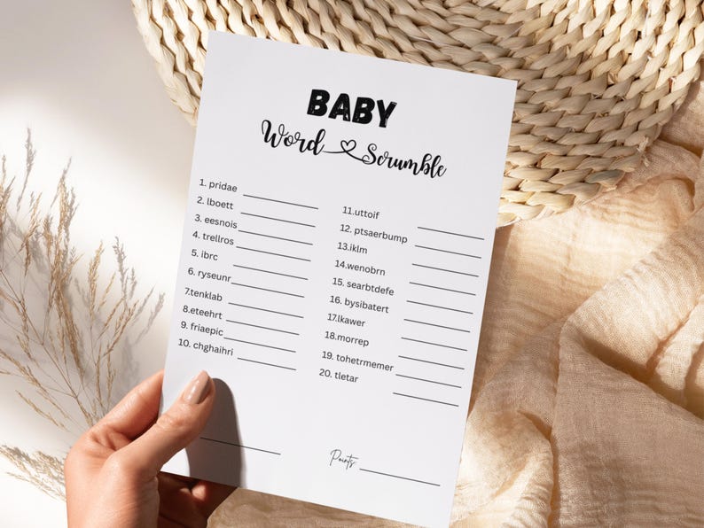 Baby Shower Word Scramble Game Minimalist 5x7"- Instant Download ...