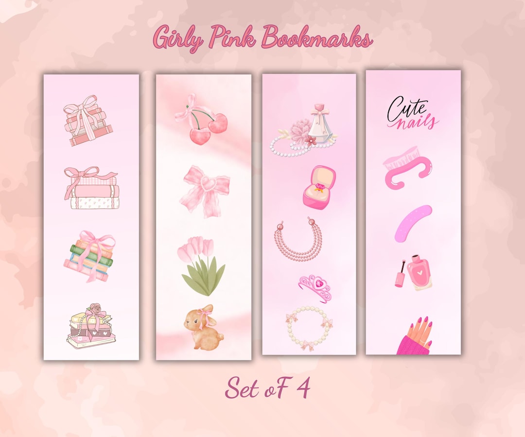 Pink Girly Bookmark Printable, Kawaii Bookmark Printable, Pink Bookmark ...