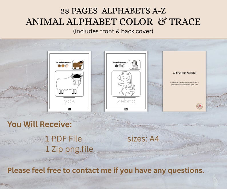 Animal Alphabet Color and Trace Workbook for Kids Ages 3–6: Fun A to Z ...