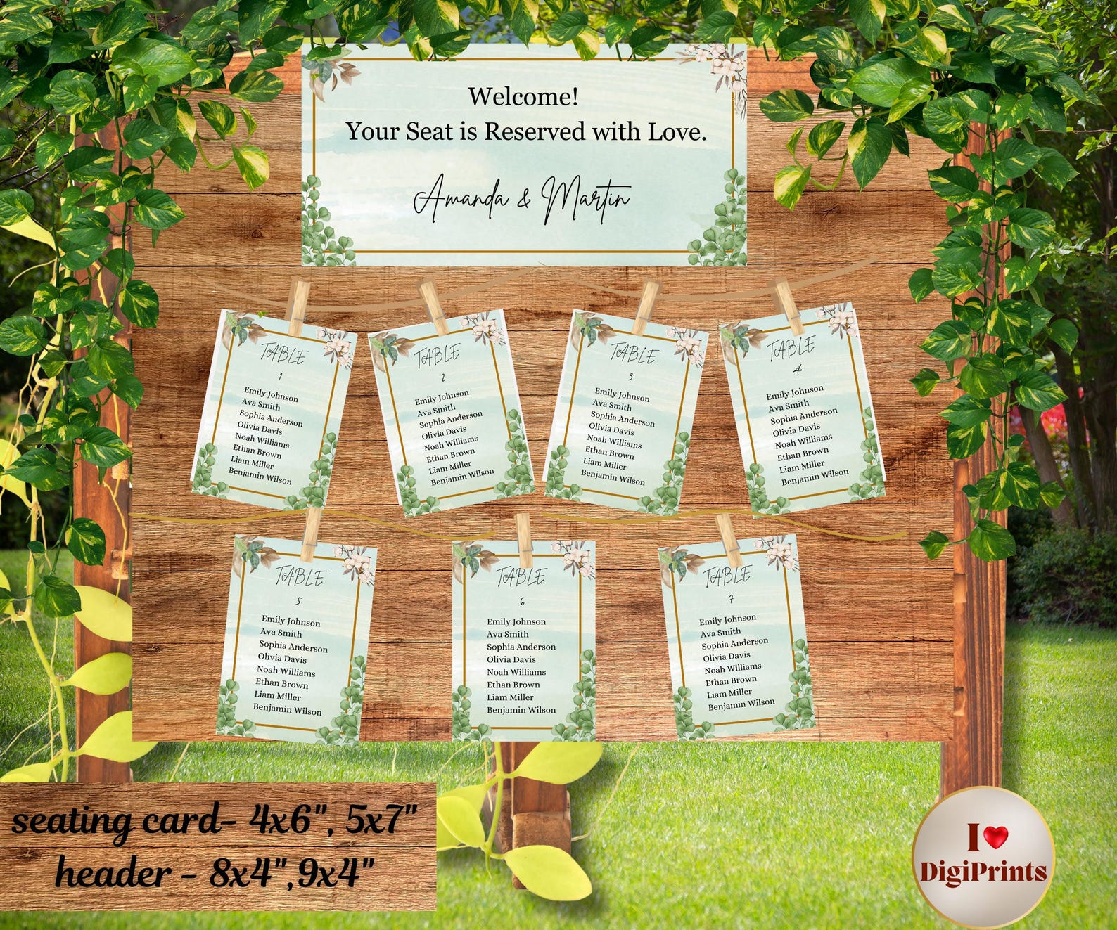 Editable Hanging Seating Chart Template Editable in Canva,4x6" & 5x7 ...