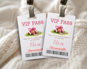 Football Baby Shower VIP Pass for Girl | Pink Bow Sports Theme ...