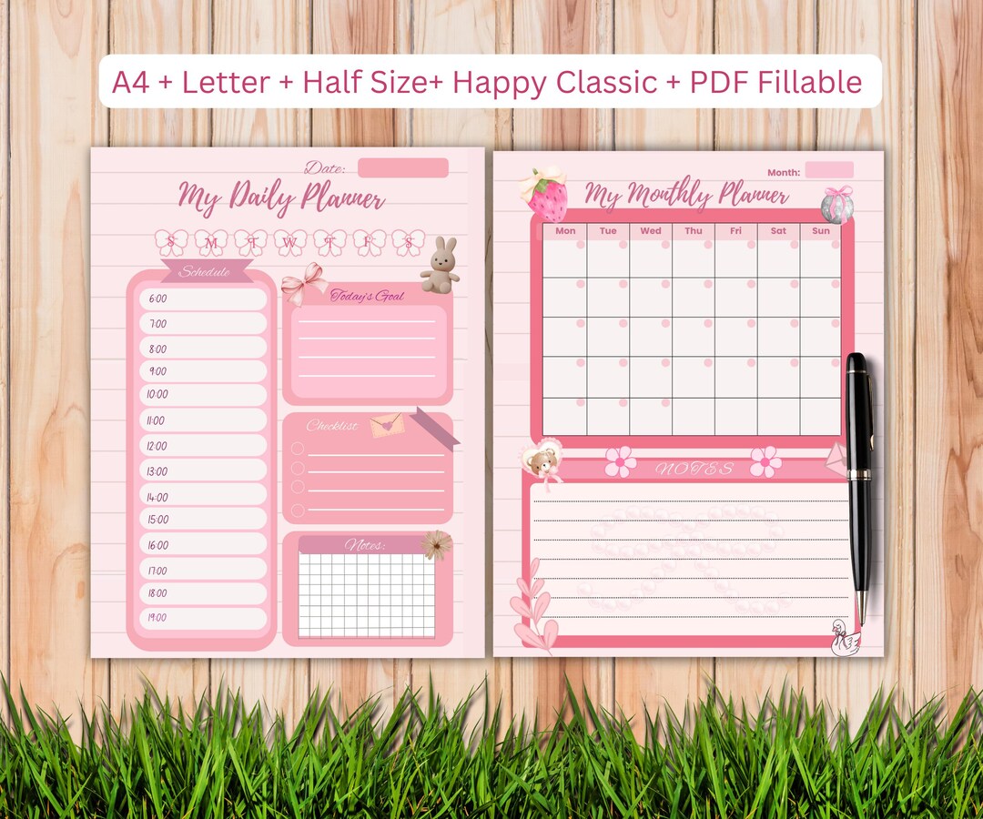 Pink Girly My Daily Planner and My Weekly Planner | PDF Fillable in ...