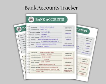Printable Bank Account Tracker: Digital Banking Information Log (8.5x11 ...