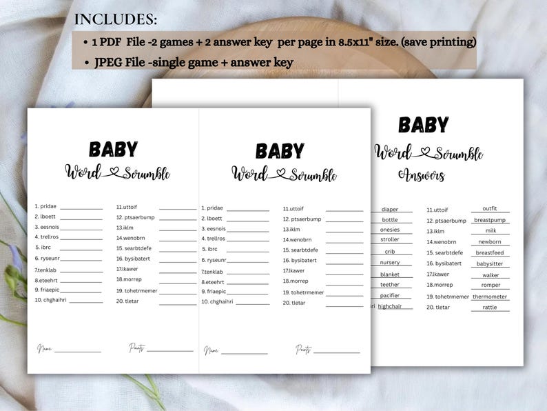 Baby Shower Word Scramble Game Minimalist 5x7"- Instant Download ...