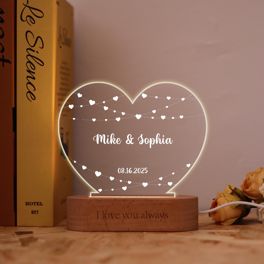 Custom Heart-shaped Mini Hearts Night Light With Name,personalised Lamp ...