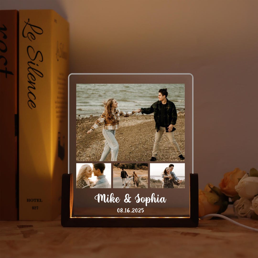 Custom Couple Photo Collage Night Light With Name,personalised Acrylic ...