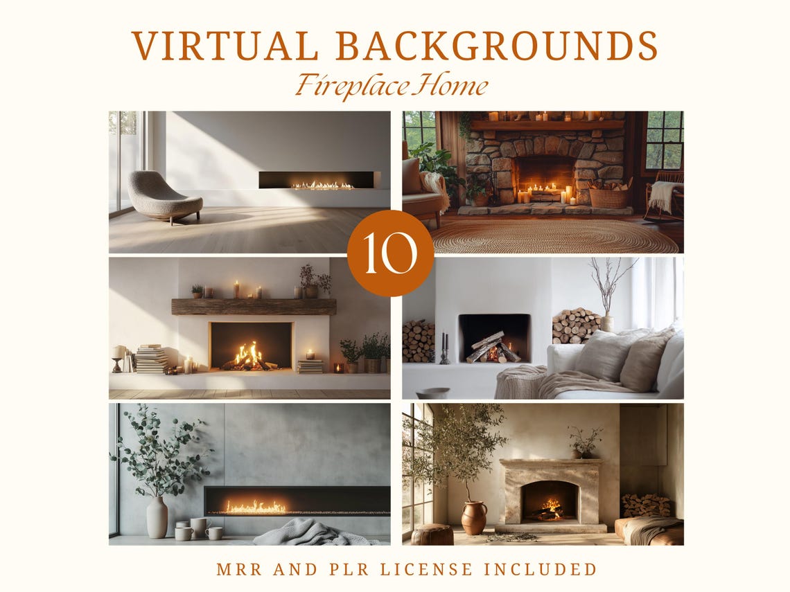 Fireplace Zoom Background Home Office Background Meeting Virtual ...