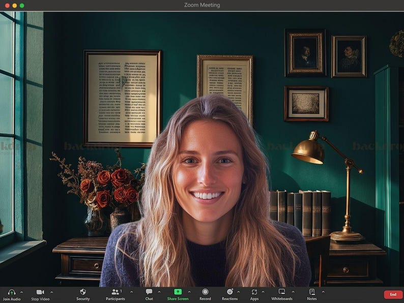 Vintage Library Zoom Background Bookshelf Virtual Backdrop for Video ...