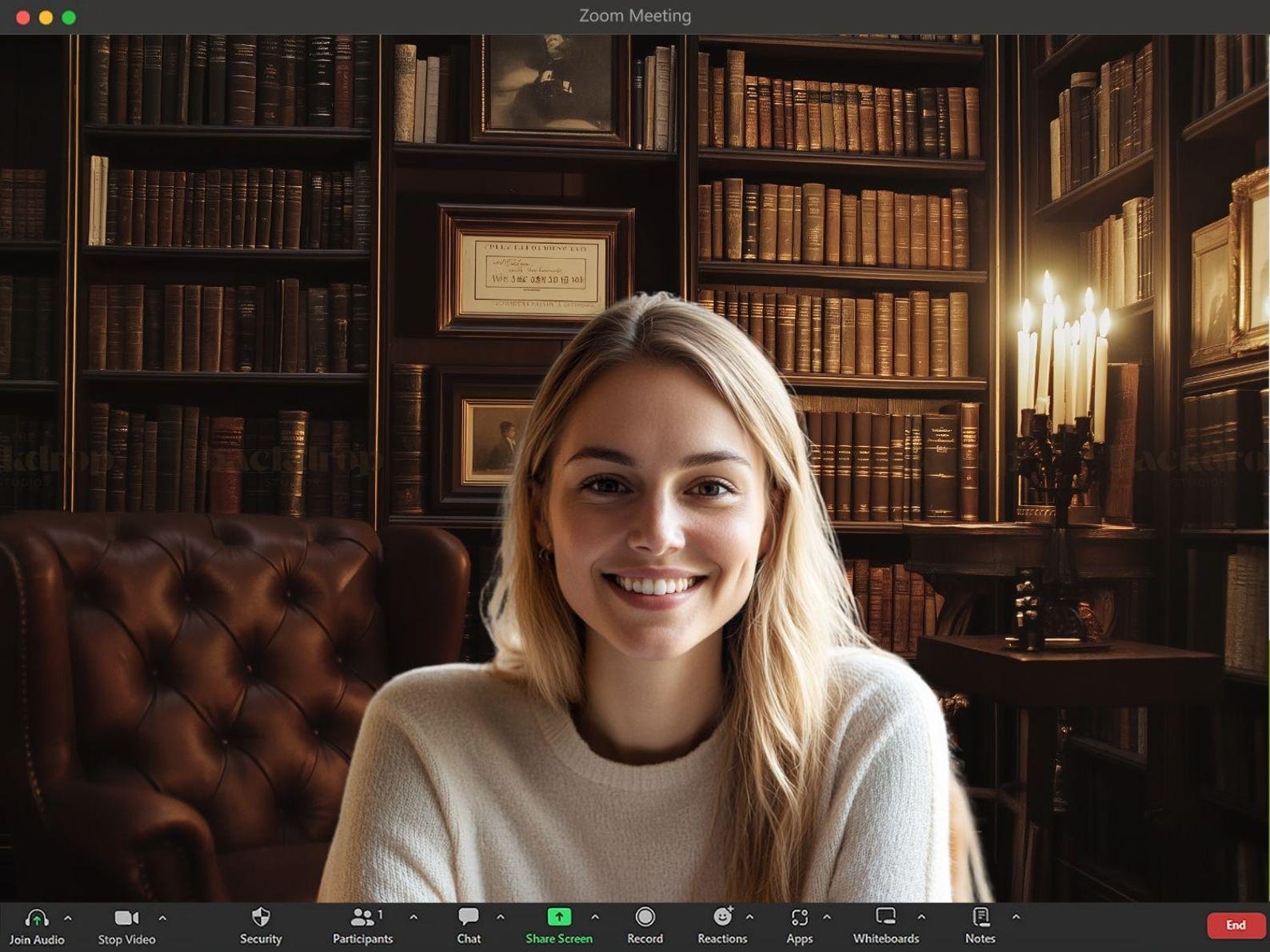 Vintage Library Zoom Background Bookshelf Virtual Backdrop for Video ...