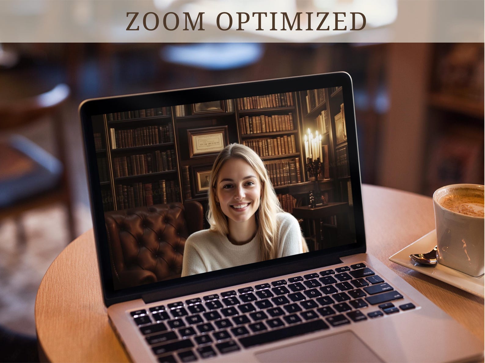 Vintage Library Zoom Background Bookshelf Virtual Backdrop for Video ...