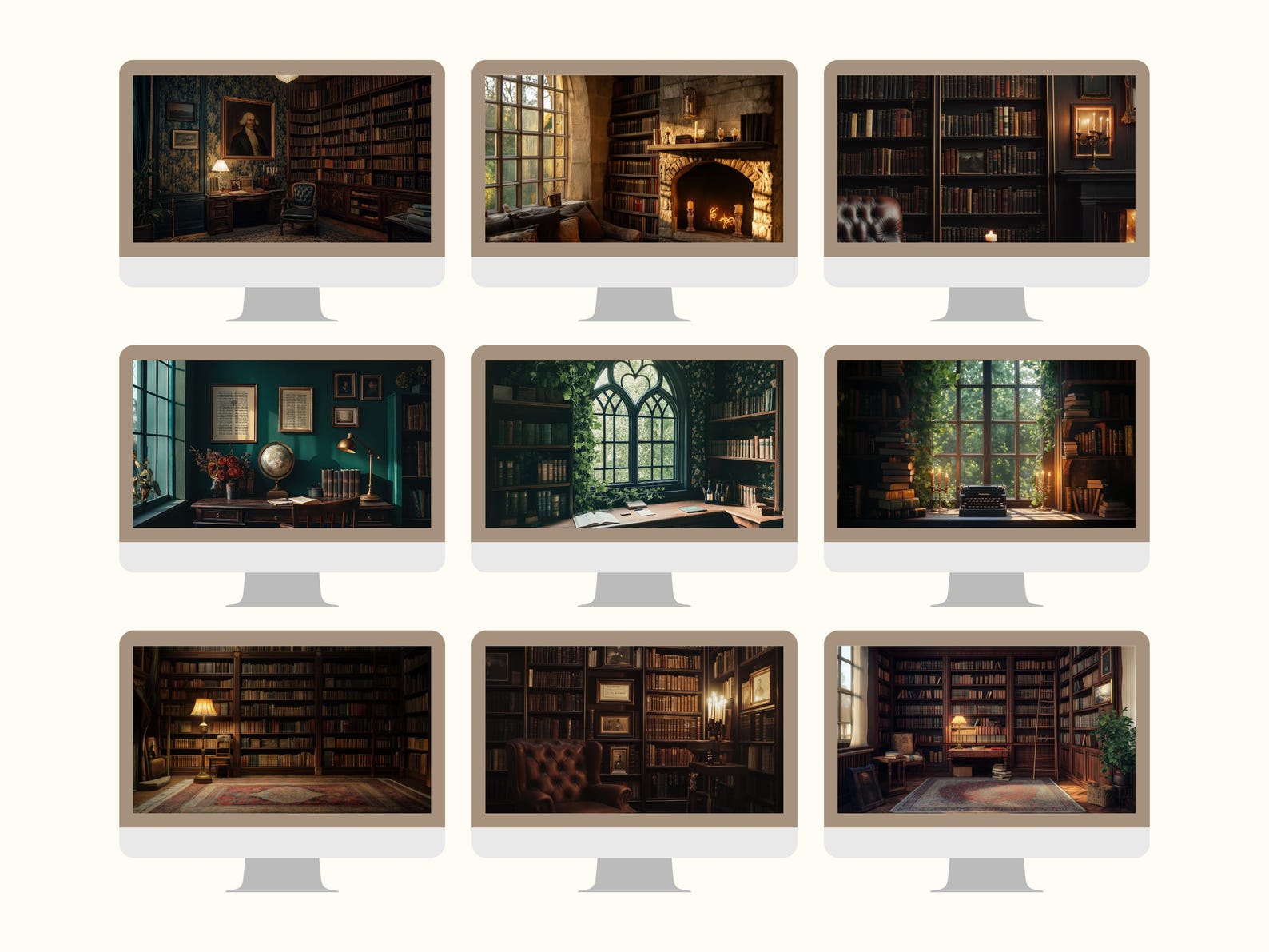 Vintage Library Zoom Background Bookshelf Virtual Backdrop for Video ...