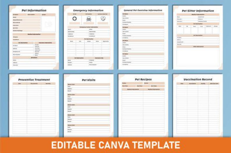 Pet Care Planner Canva Template | Editable Pet Journal PDF Printable ...