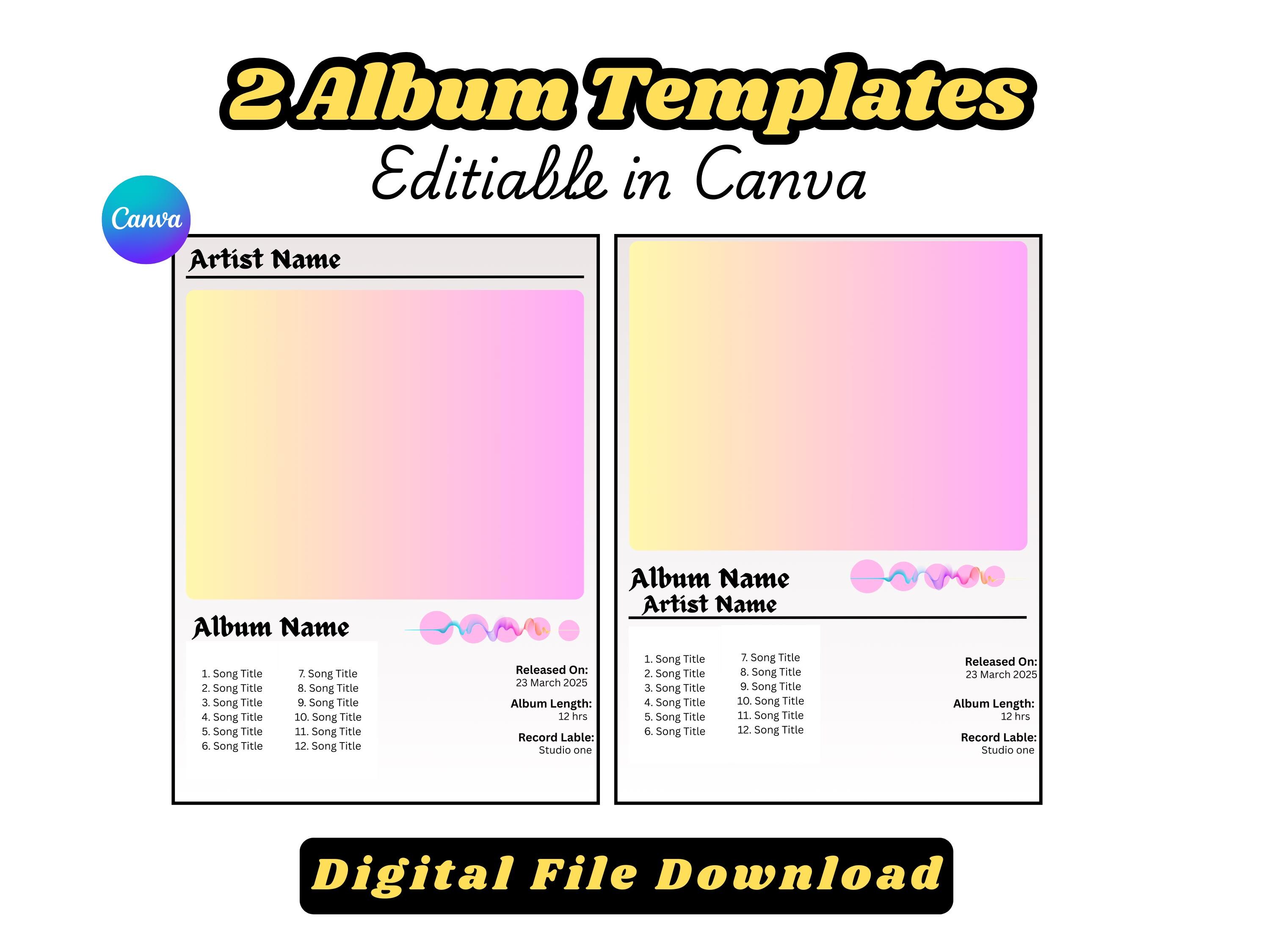 Customizable Album Cover Template | Instant Download, Editable Music ...