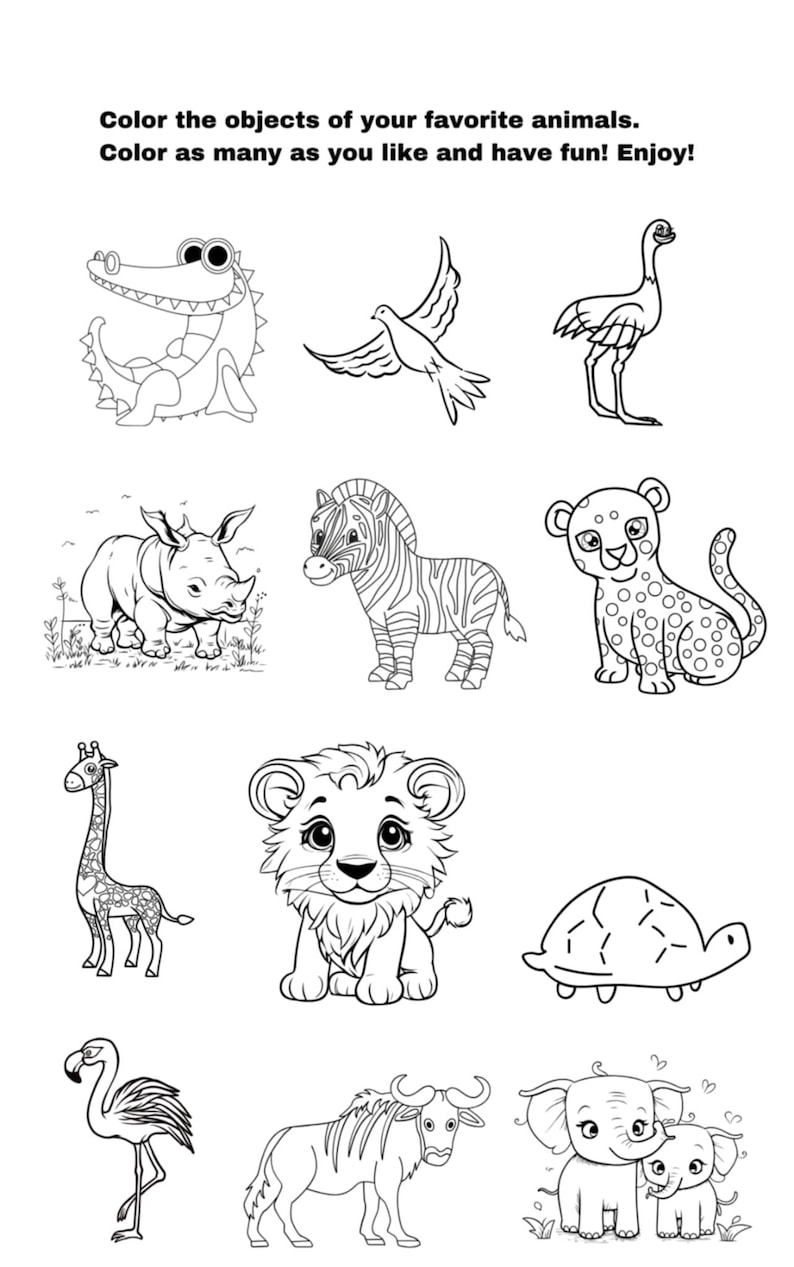 Coloring Book for Kids "safari Animals" - Etsy