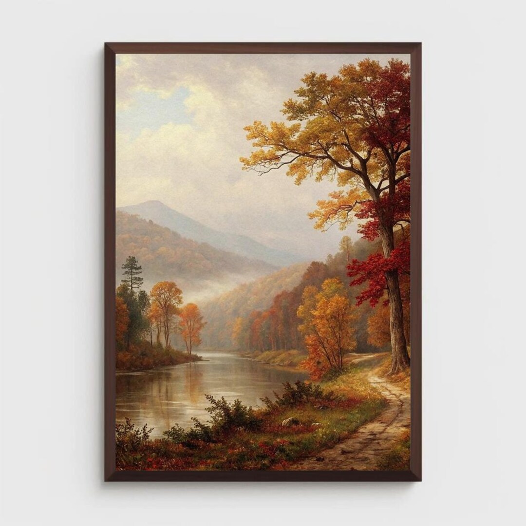 Autumnal Fall Mural – Vintage Fall Oil Painting, Autumn Leaves Print ...