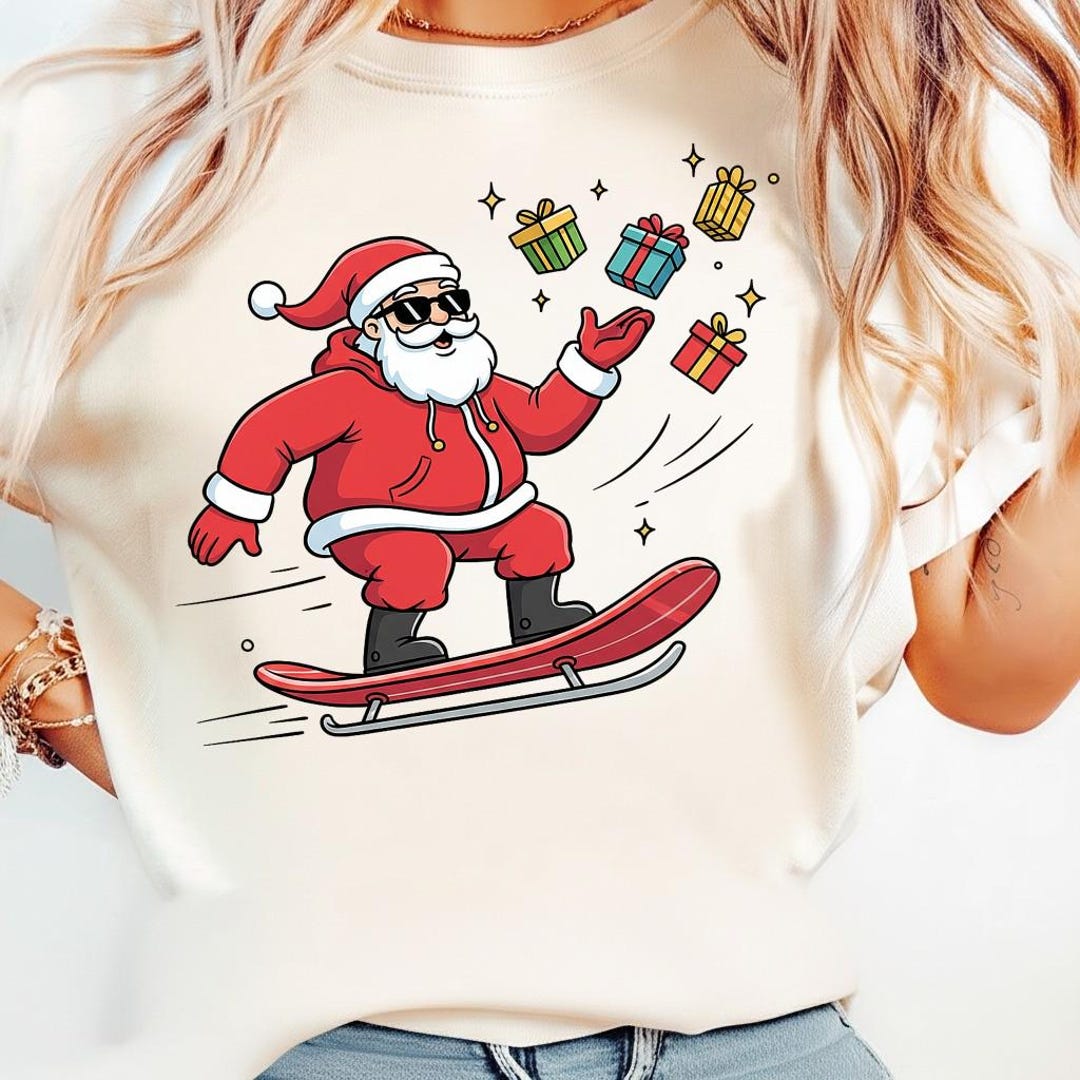 Christmas PNG – Funny Snowboarding Santa Clipart, Retro Vintage Santa ...