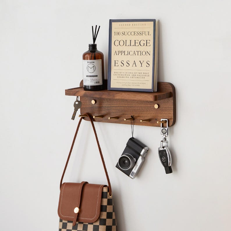 Personalized Modern Wood Key Rack With Shelf, Magnetic Key Holder ...