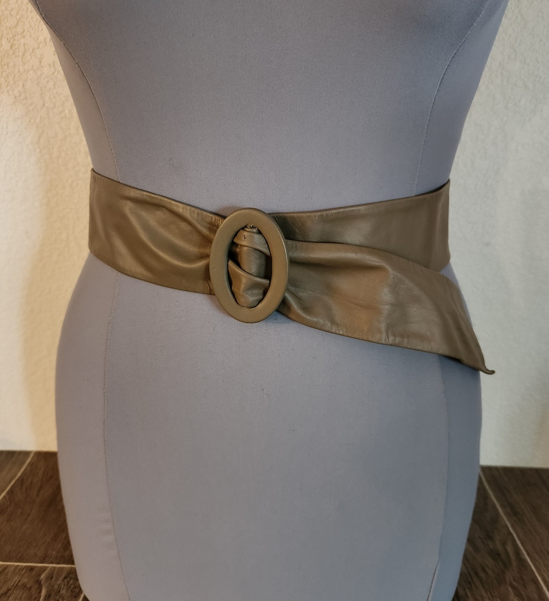 Vintage Two-inch-wide Leather Cinch Style Belt | Olive Green Cinch Belt ...