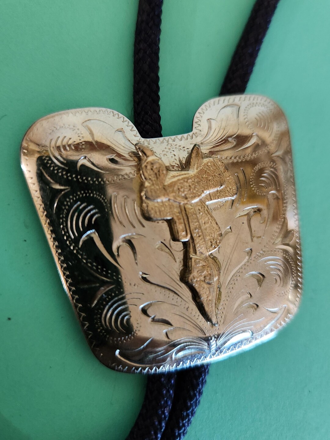 Bolo Tie - Western Style Bolo Tie - Large Etched Silver Tone Metal With ...