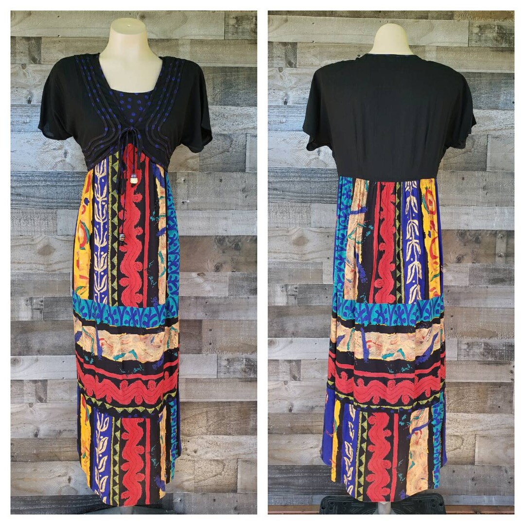 Vintage Colorful Carole Little Maxi Dress | Label Size 10 - Etsy