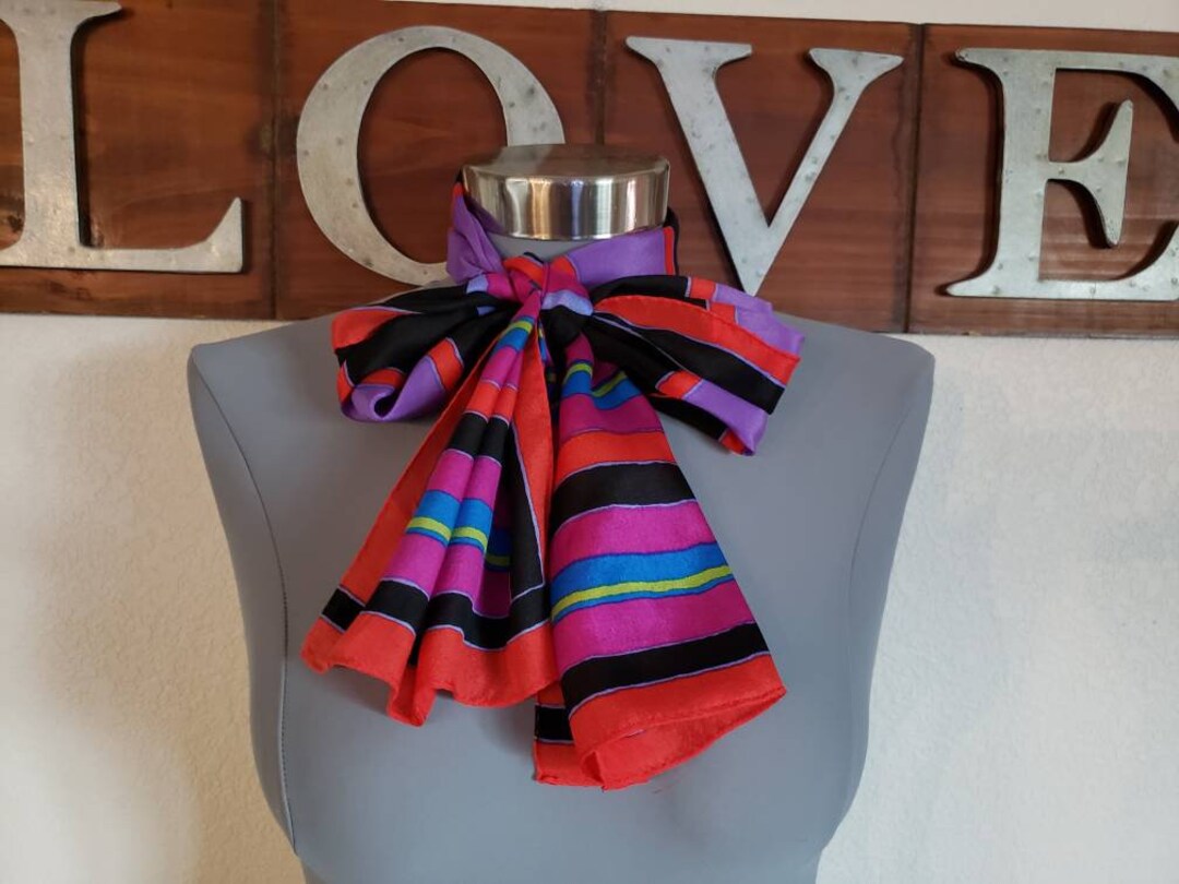 Vintage Silk Scarf by Liz Claiborne Striped Long 52 X 10 Scarf Neck ...
