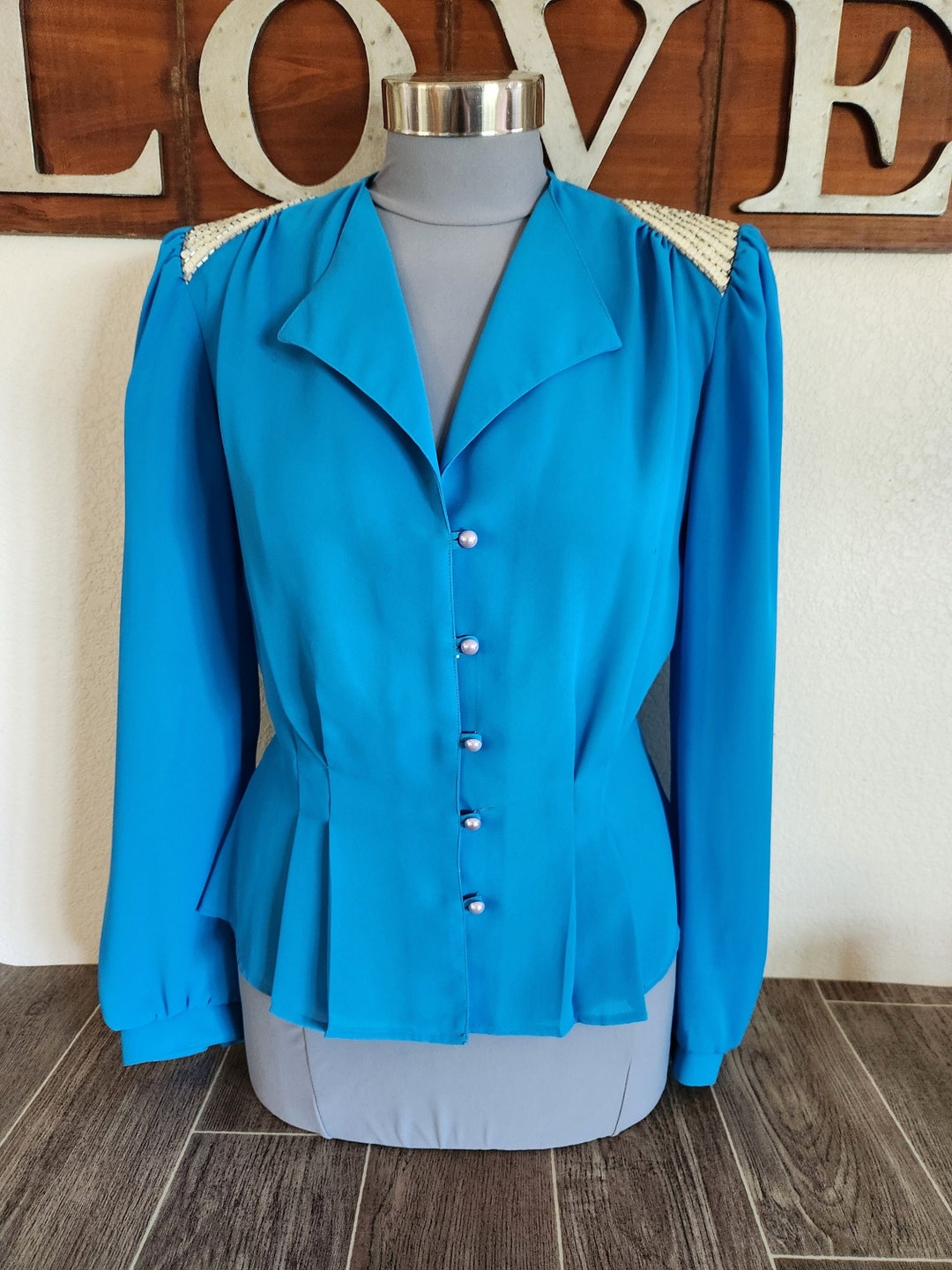 Vintage Sheer Blouse With Sequins at Shoulders | Blue Blouse by First ...