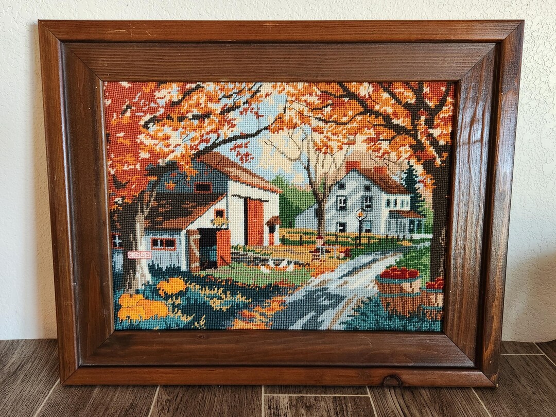 Vintage Framed Needlepoint by Dimensions #2226 1983 - the Road Home ...