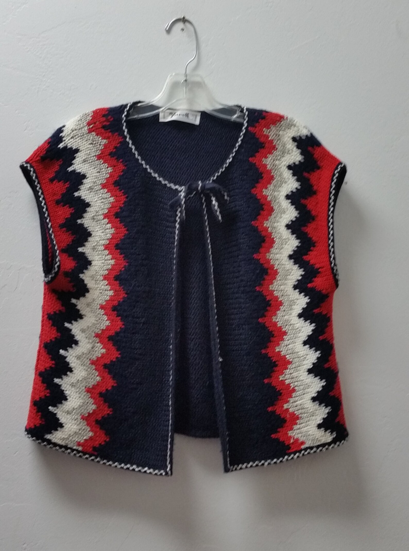 Vintage Crochet Sweater Vest by Yarell Red/white/blue and - Etsy