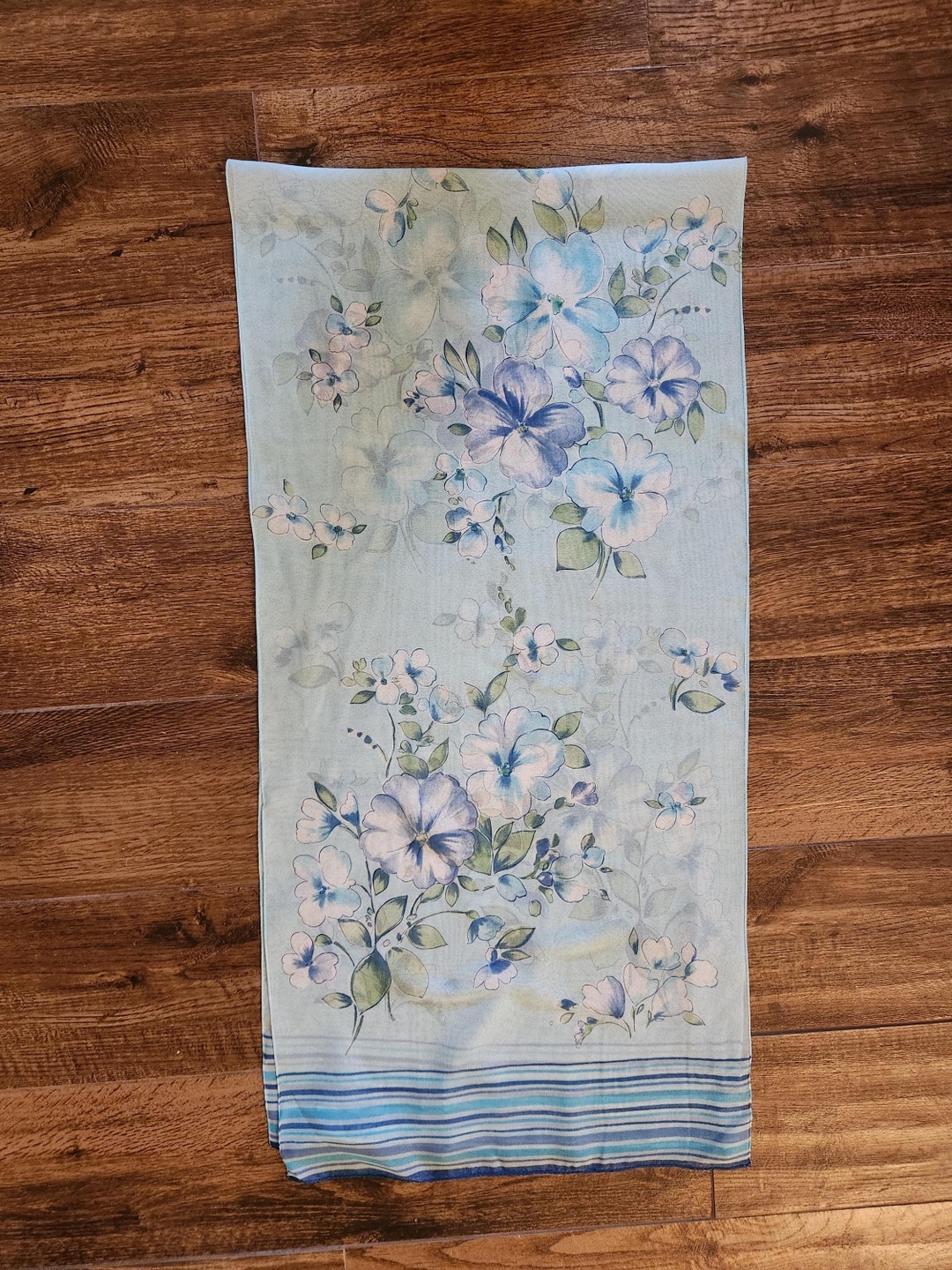 Vintage 1990's Sheer Scarf by Cejon - Made in Italy - Blue With Flowers ...