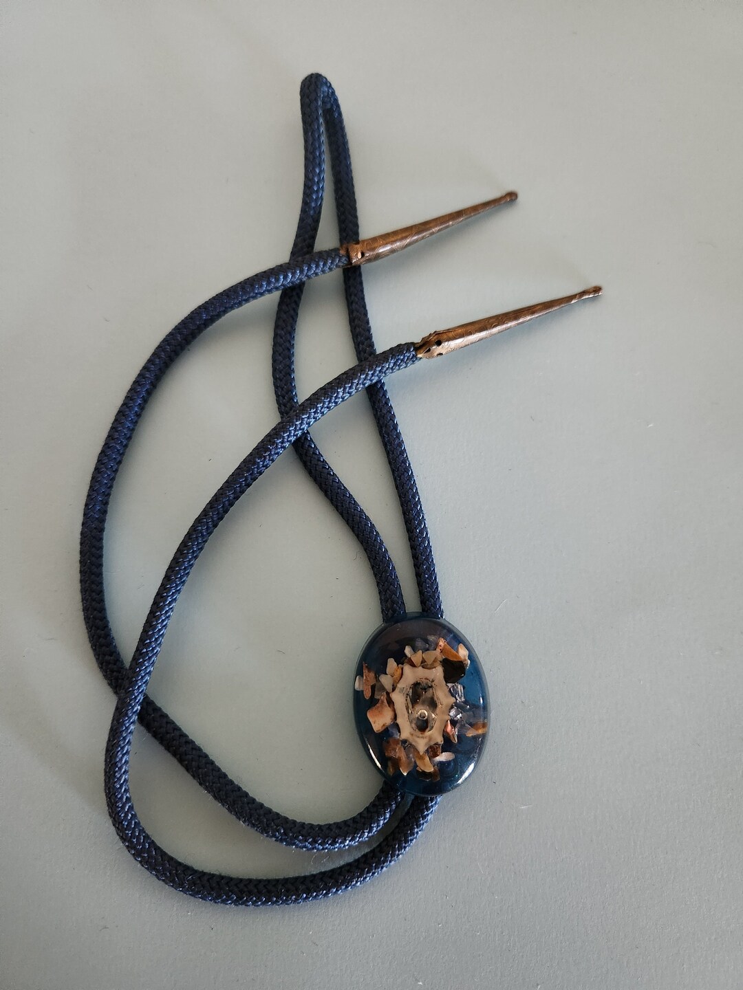 Vintage 1940's Bolo Tie | Blue Clear Acrylic With Sliced Rock and Small ...