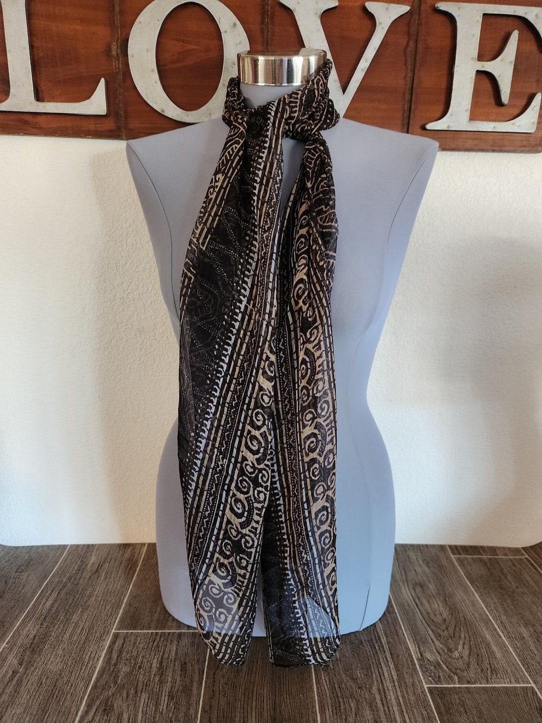 Vintage 1980's Sheer Rayon Brown and Tan Scarf From India | 15" X 64 ...