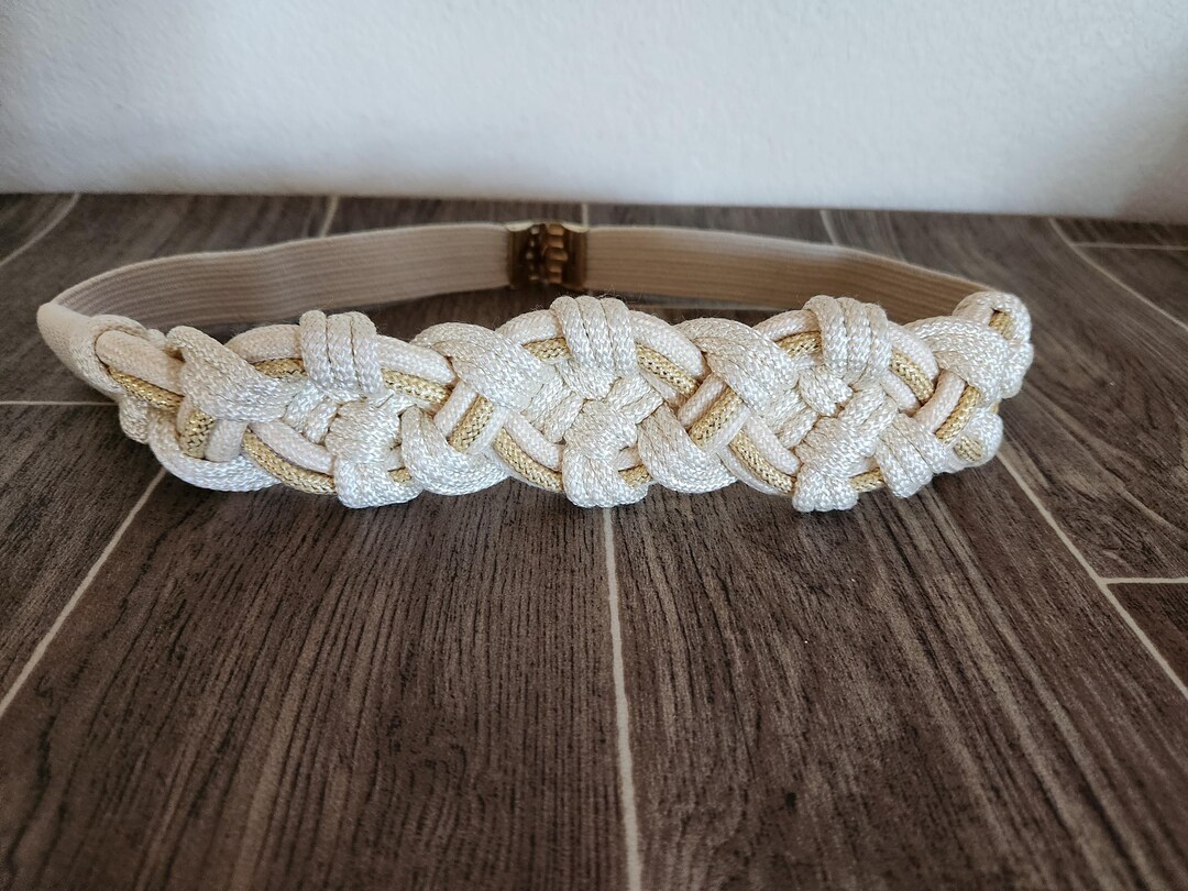 Vintage Braided Cord Cinch Belt | White/cream/metallic Gold Cord Belt ...