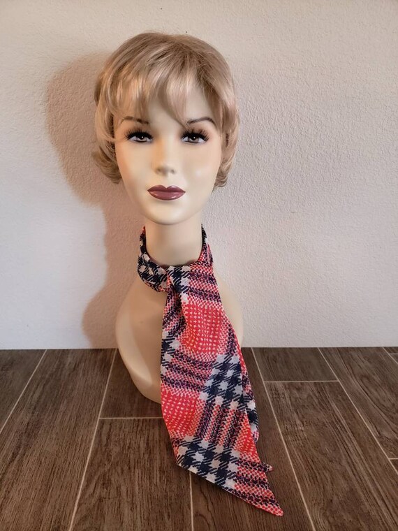 Vintage Sheer Plaid Neck or Head Scarf | Red/White/Bl… - Gem