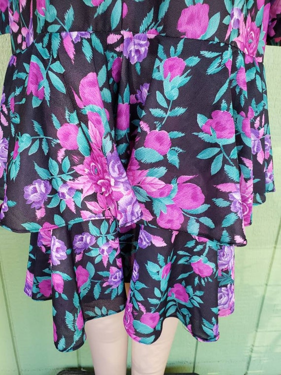 Vintage 1980's Does 1920's Floral Polyester Dress wit… - Gem