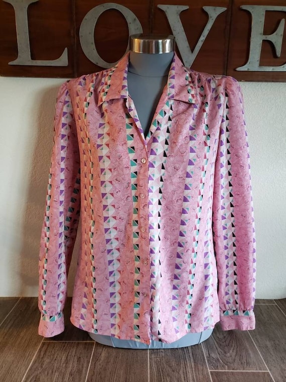 Vintage Pykettes Office Secretary Style Blouse Pink and - Etsy