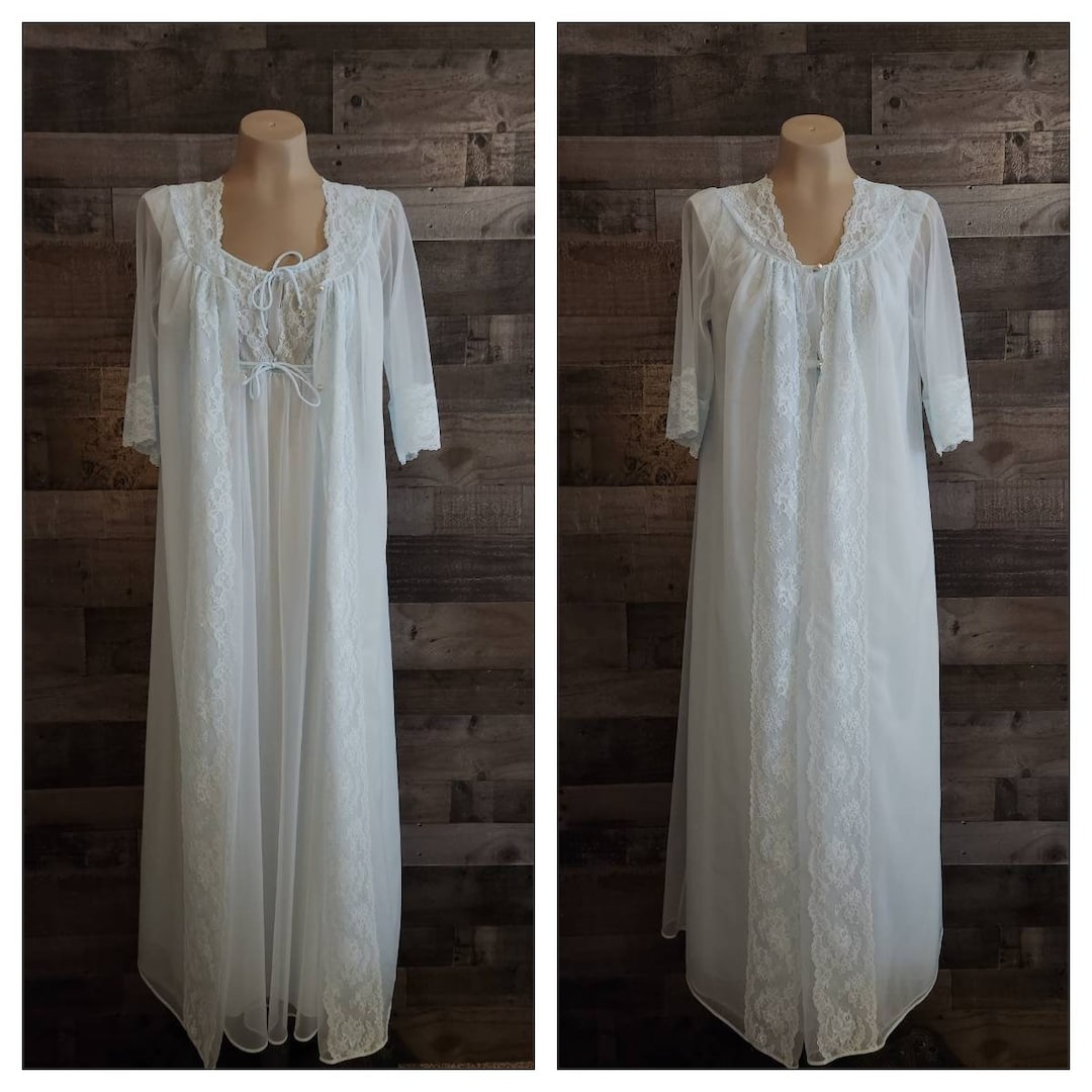 Vintage Pale Blue Shadowline Peignoir Set Wedding Trousseaux Something ...