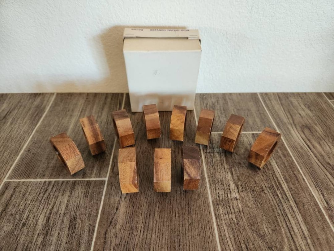 Vintage Genuine Monkey Pod Wood Octagon Shaped Napkin Rings | Set of 11 ...
