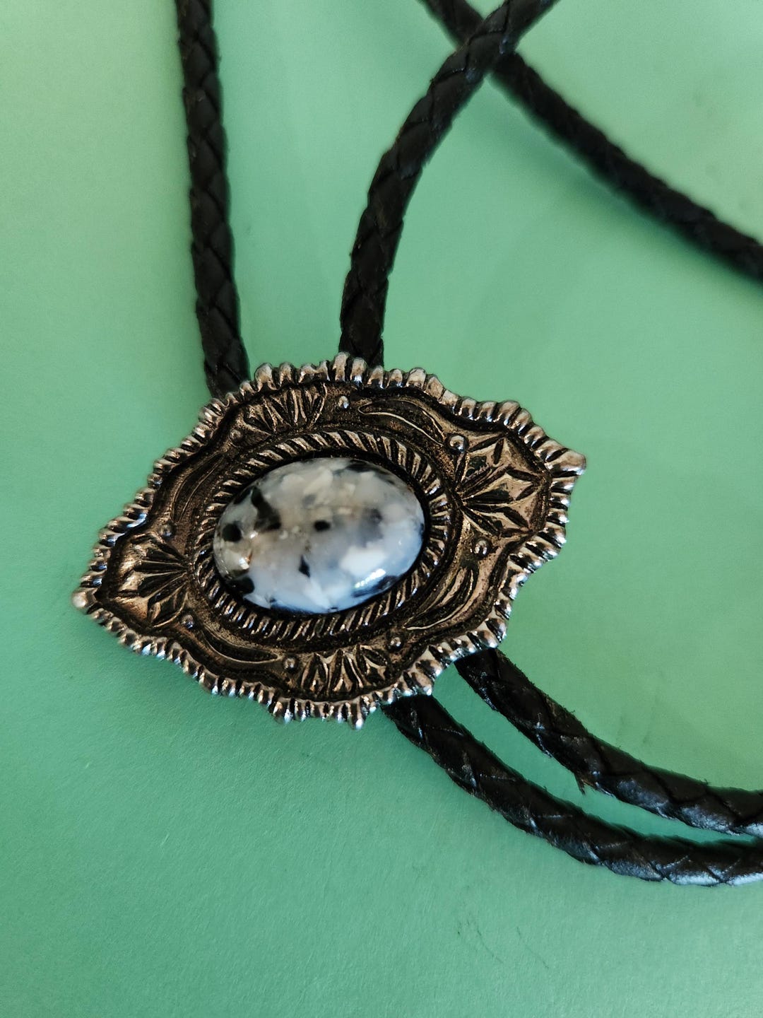 Vintage Bolo Tie - Antiqued Look Bolo With an Acrylic Agate Stone ...