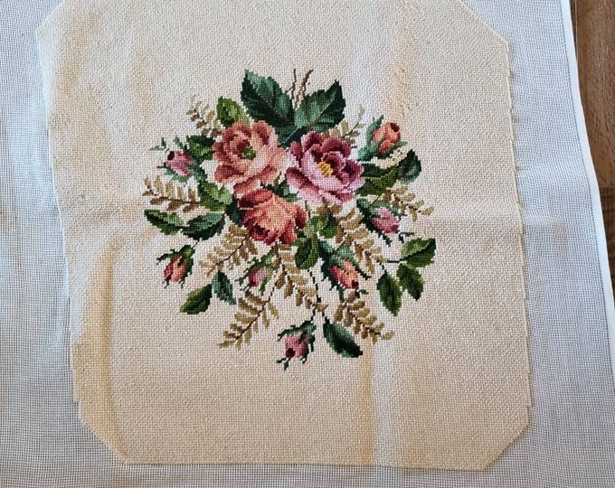 Vintage Large Floral Needlepoint Panel Completed and Ready for Your ...