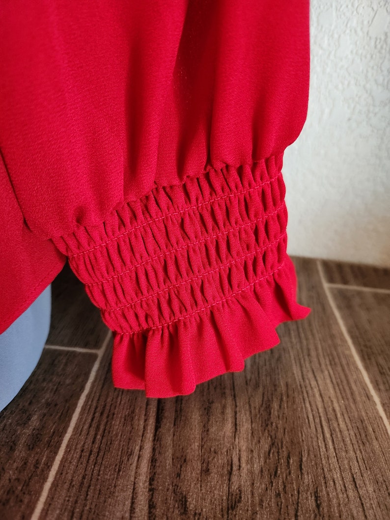 Vintage Red Blouse With Ruffled Collar and Cuffs - Red Petite Blouse by ...
