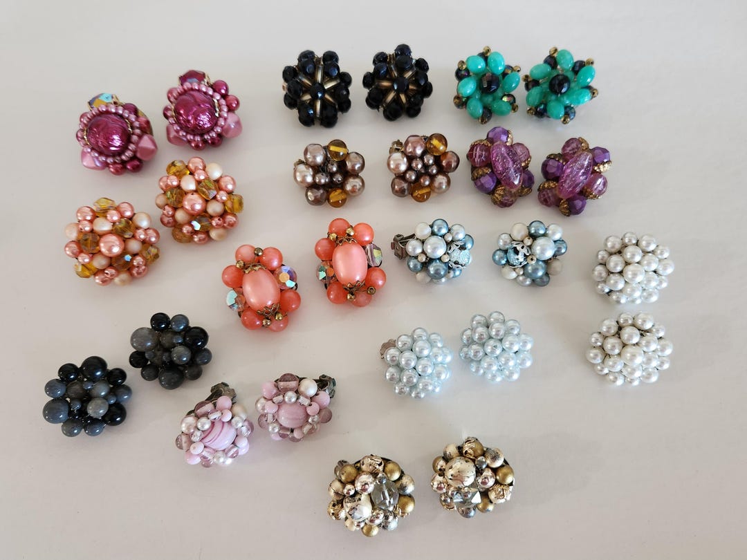 Vintage Cluster Clip on Earring Lot | 13 Pairs of 50's 60's Clip on Earrings - Etsy