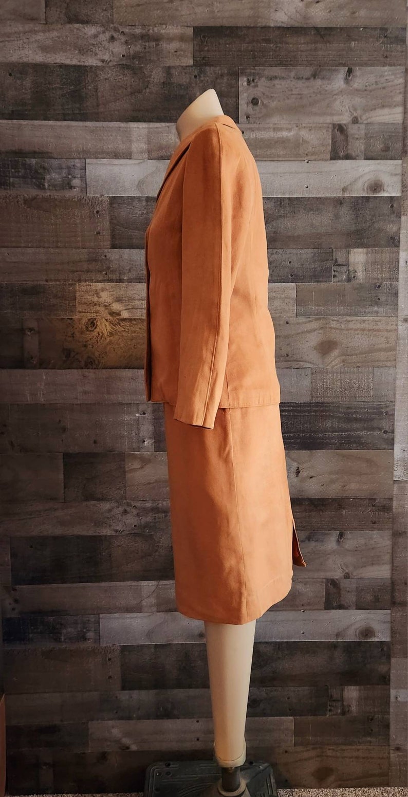 Stanley Sherman Faux Suede Skirt Suit | Light Brown Blazer and Skirt ...