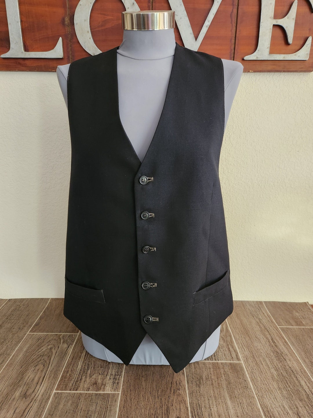 Vintage Men's Black Vest / Waistcoat | Label Size 42R - See ...
