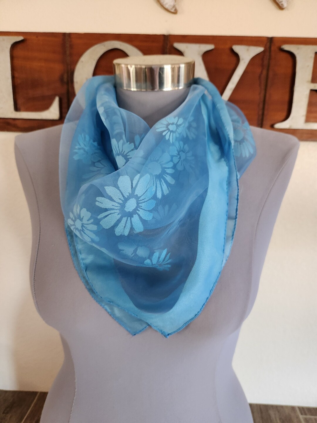 Vintage Small Square Head Scarf With Tone on Tone Rose Design | Light ...